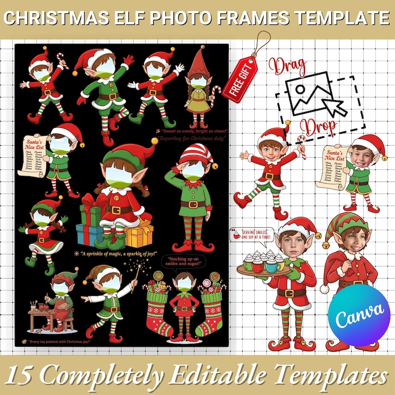 Christmas Elf Photo Frames Template (digital Download) - Etsy