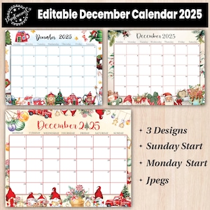 Editable December 2025 Calendar | Printable Wall Calendar 2025 ...
