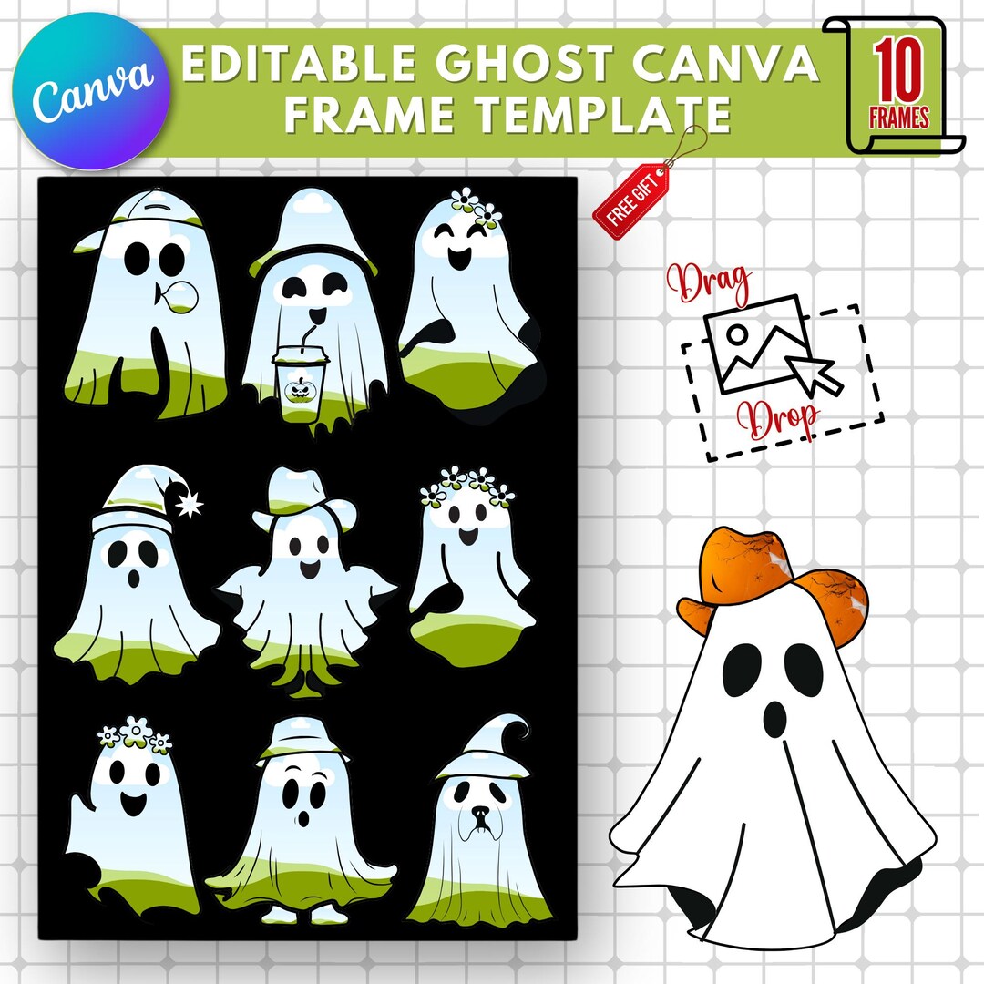 Editable Ghost Canva Frames | Halloween Clipart | Trendy Spooky Ghost ...