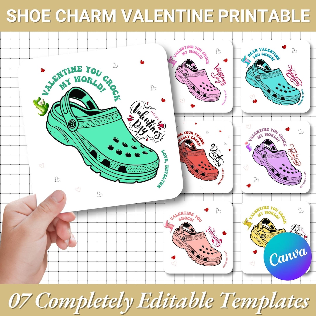 Shoe Charm Valentine Template: Editable Clog Cards (canva) - Etsy