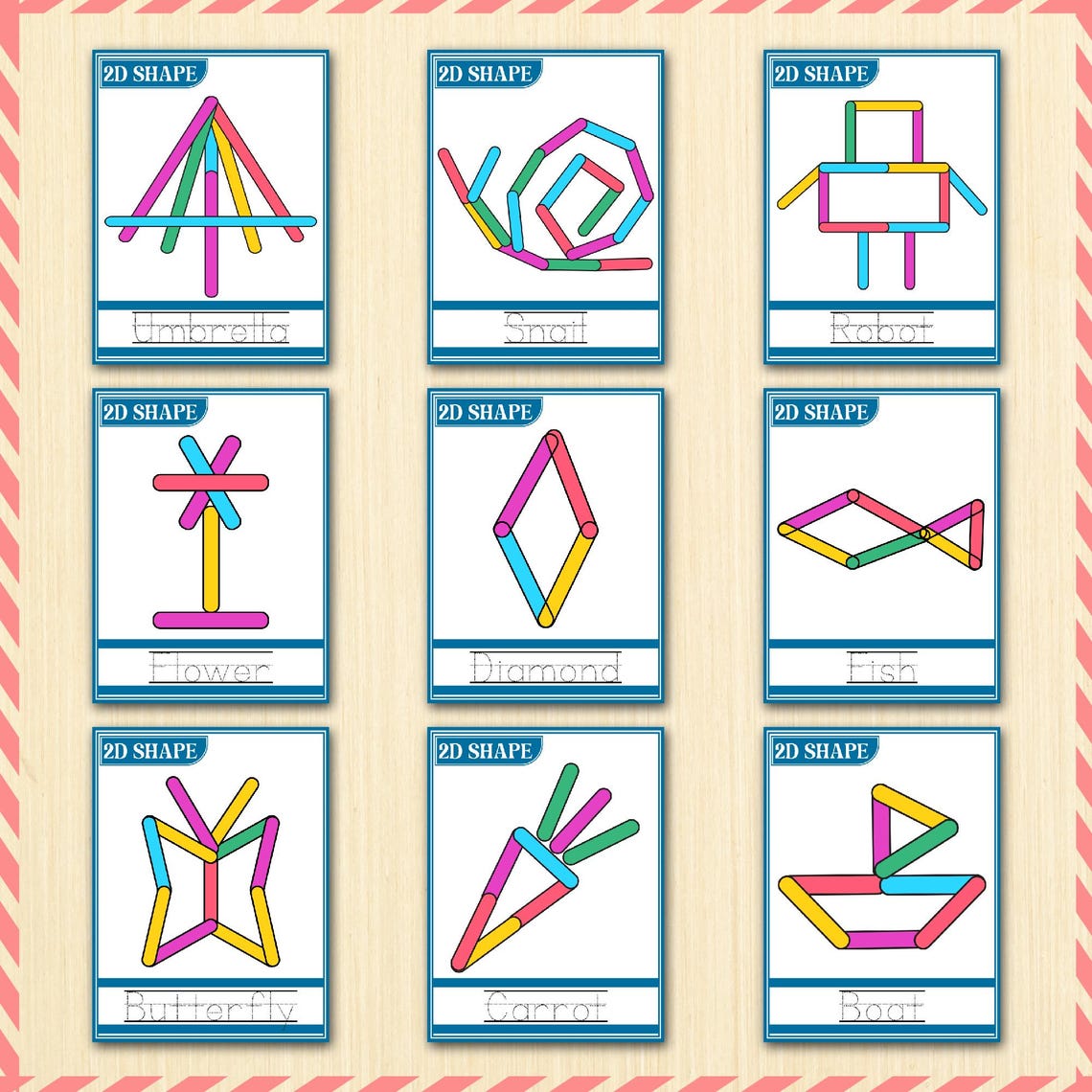 Popsicle Stick Shapes Activity Game: Montessori Printables (digital ...