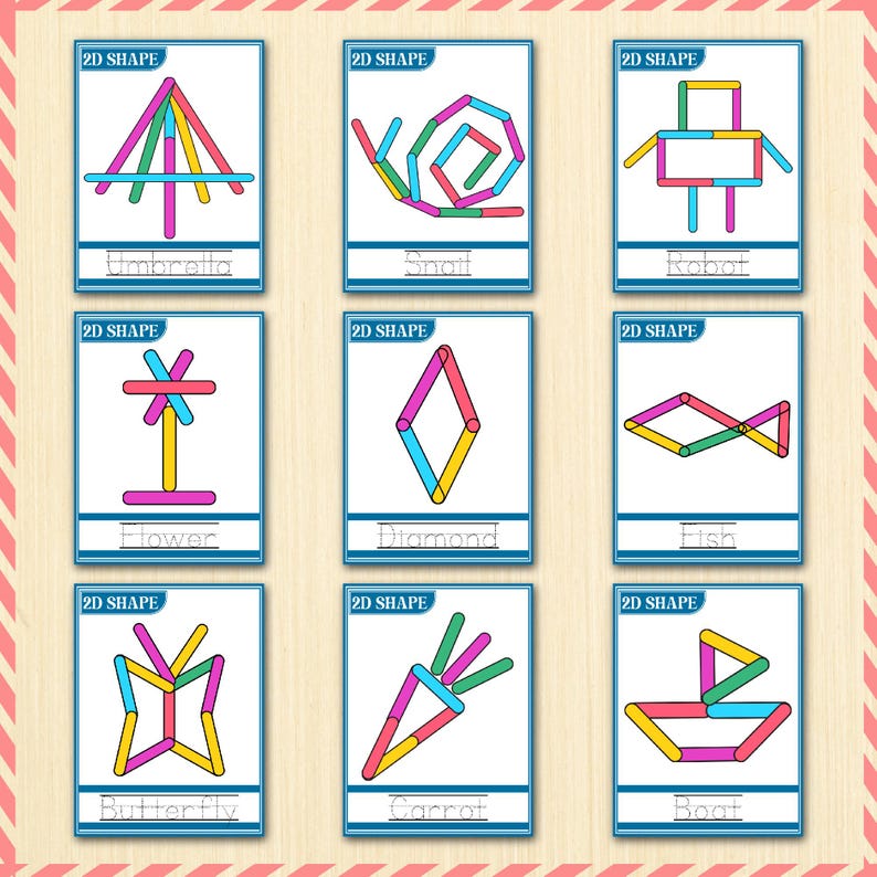 Popsicle Stick Shapes Activity Game: Montessori Printables (digital ...