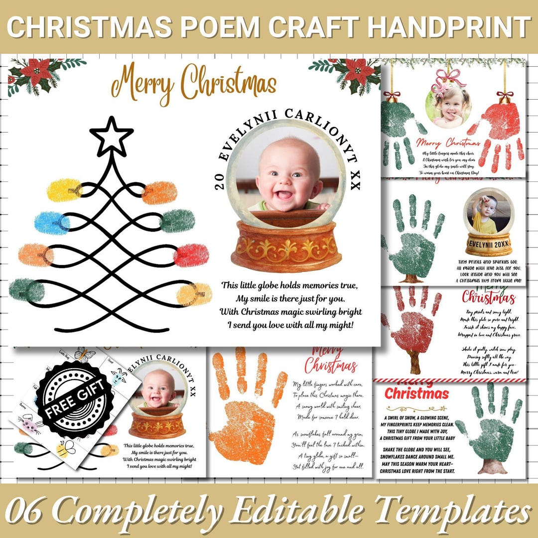 Christmas Poem Handprint Art | Editable Holiday Keepsake (digital ...