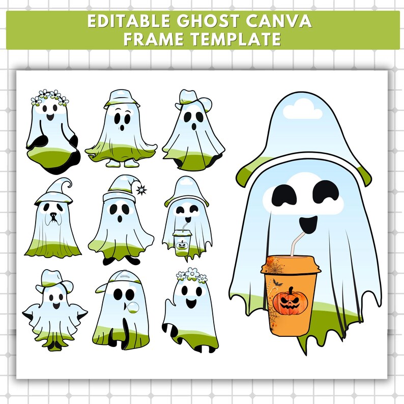 Editable Ghost Canva Frames: Spooky Halloween Clipart (digital Download ...