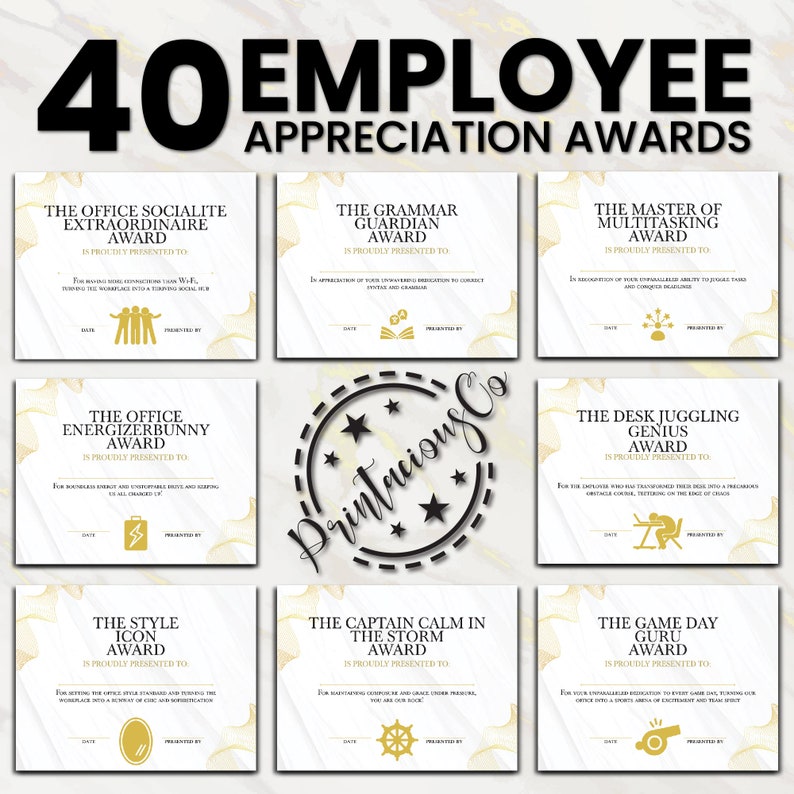 40 Employee Appreciation Award Certificates: Printable Recognition (PDF ...
