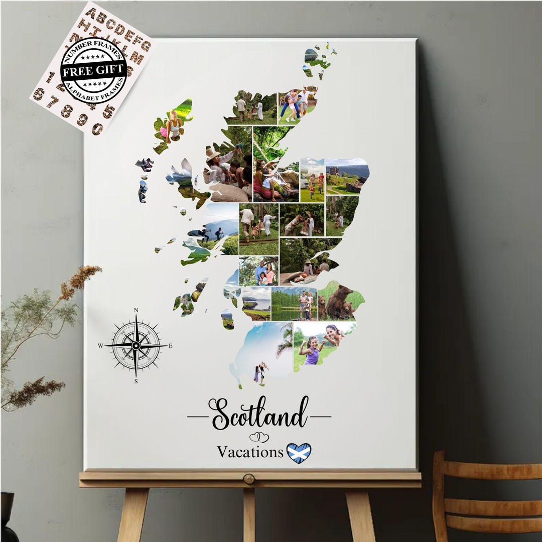Editable Scotland Map Travel Photo Collage Canva Template |custom ...