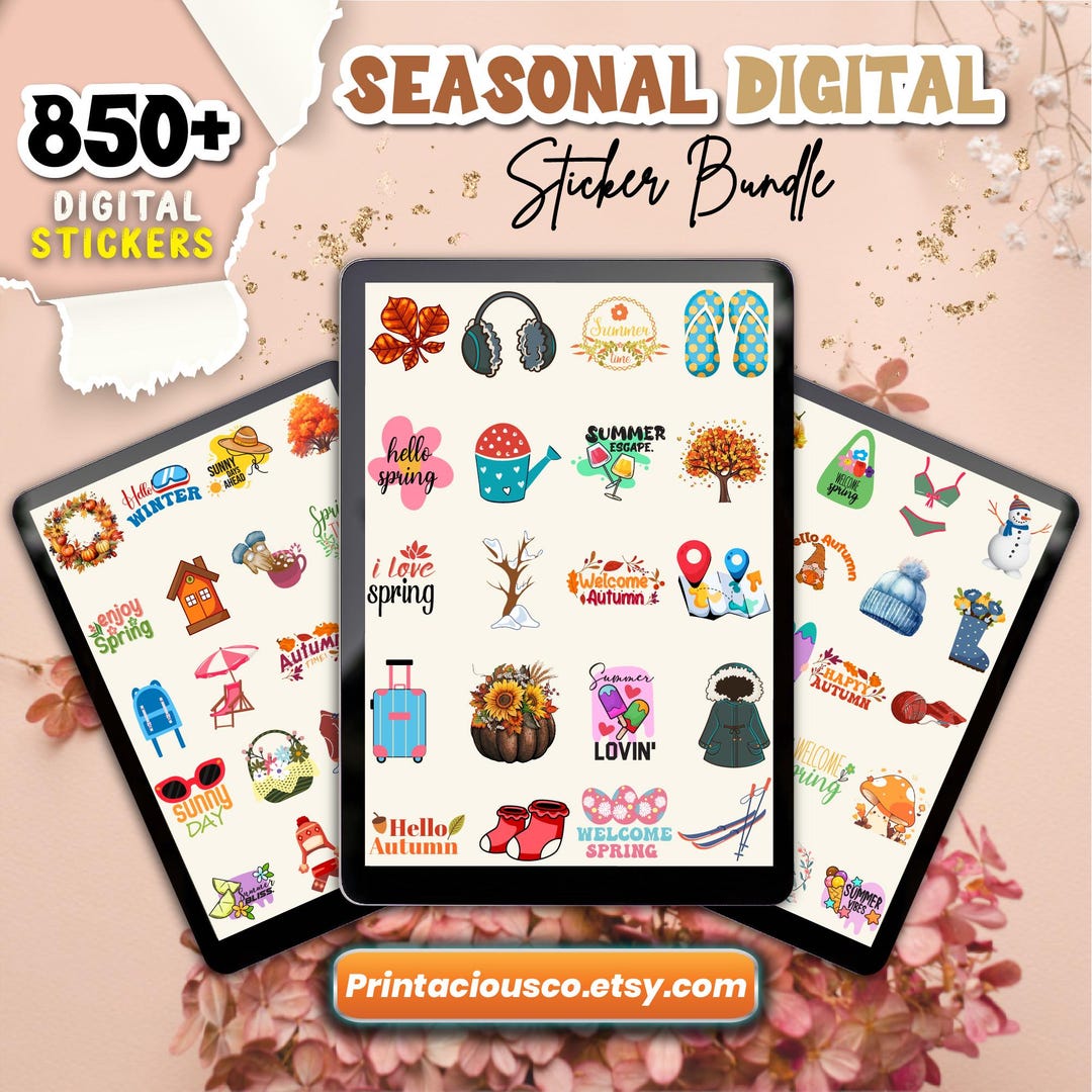 Seasonal Digital Sticker Bundle: 850+ PNG Planner Stickers (digital ...