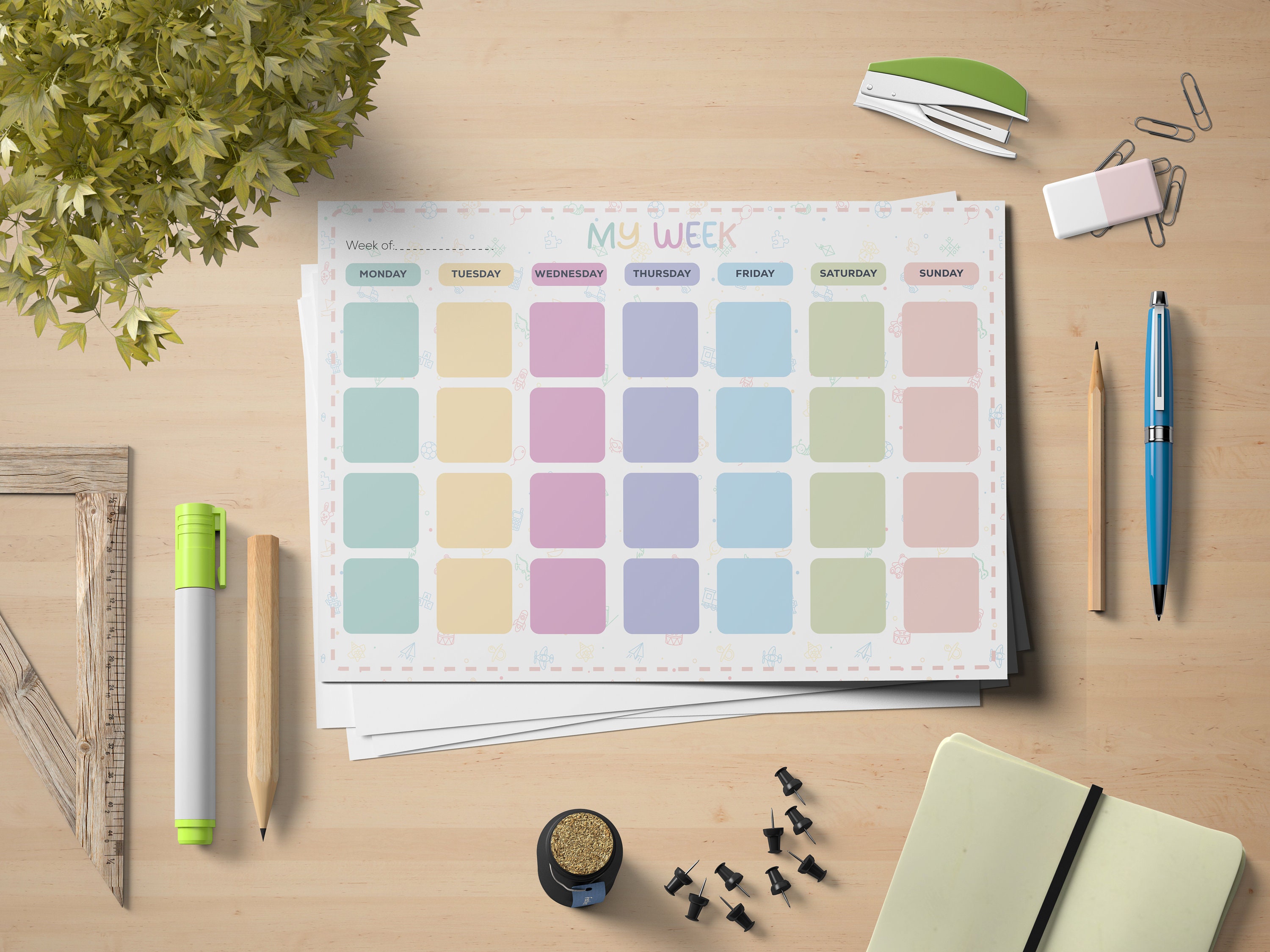 Weekly Kids Calendar Printable Visual Schedule Perpetual - Etsy