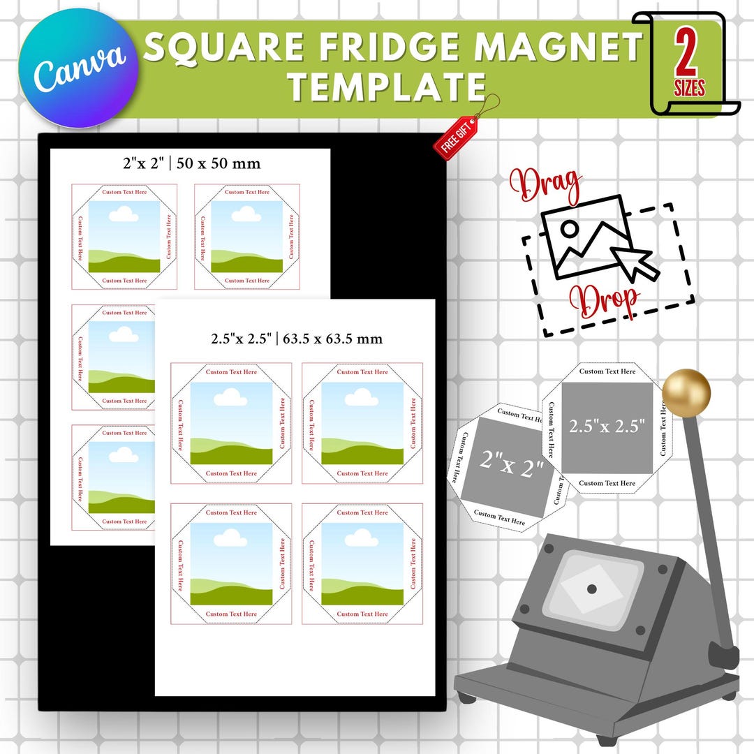 Square Fridge Magnet Template |editable + Printable Canva Template ...