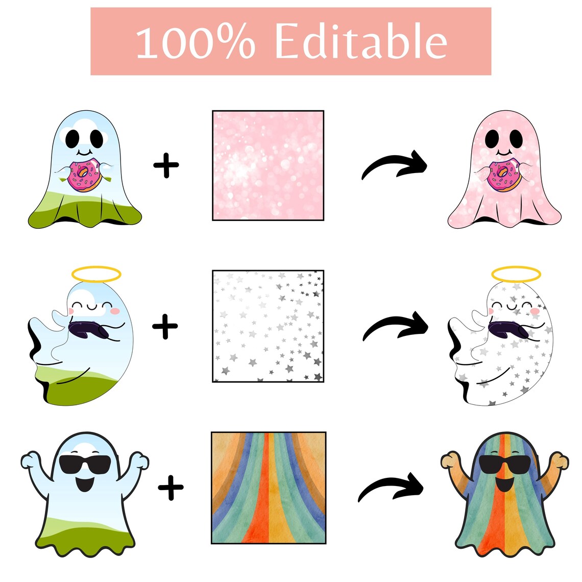 50 Halloween Ghost Canva Frames: Spooky Clipart (editable PNG File) - Etsy