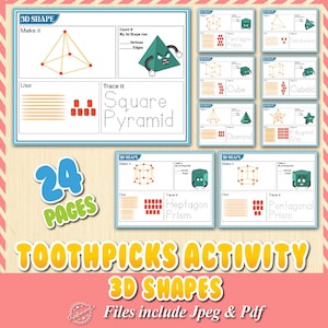 24 Toothpicks 3D Shapes Activity Game for Toddler | Printable Kids ...