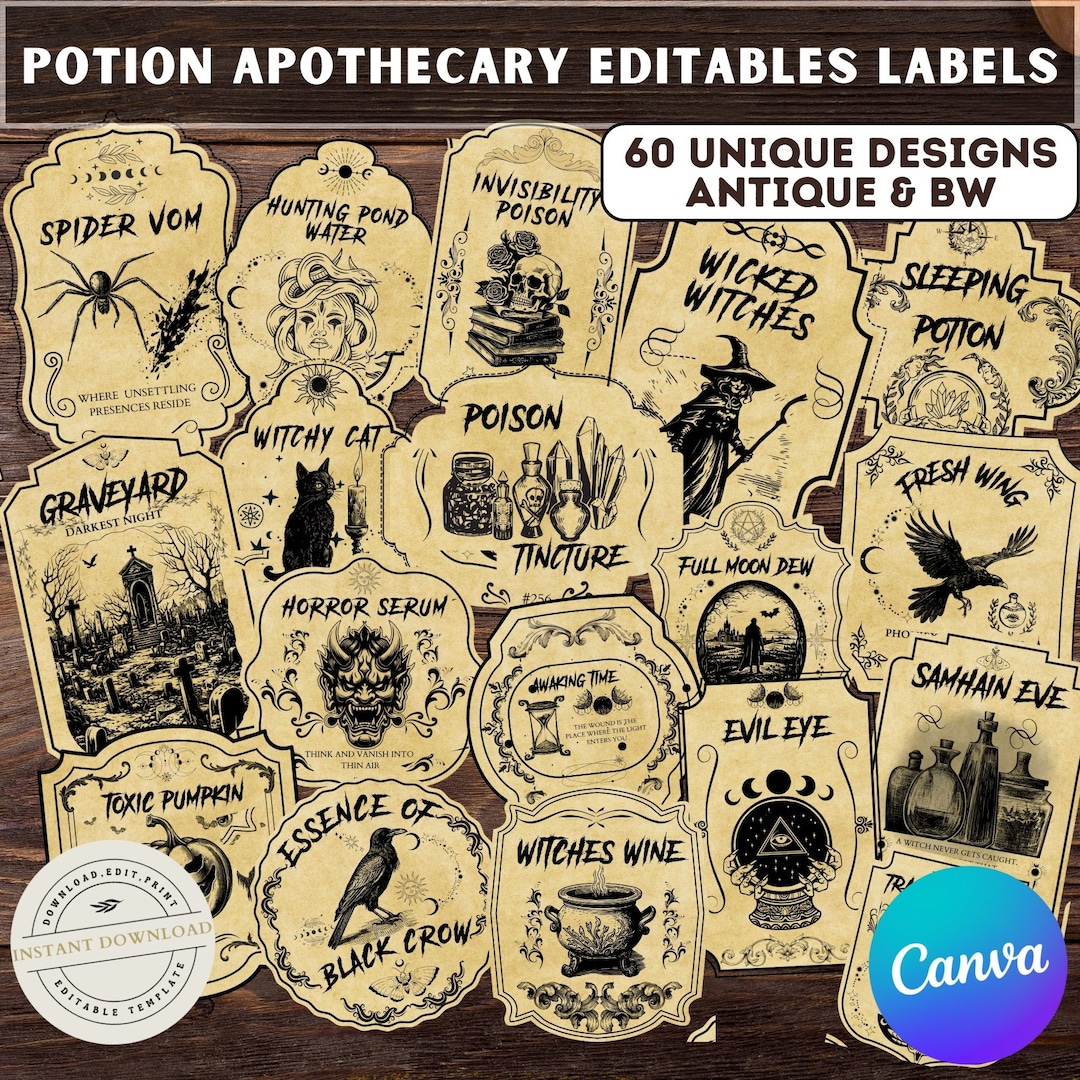 Vintage Apothecary Labels: 60 Unique Potion Designs (digital Download ...