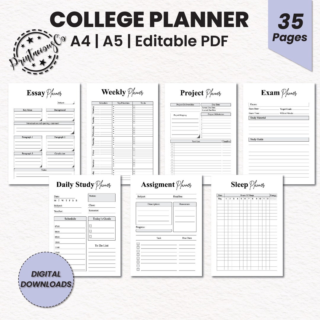 Editable College Planner Bundle | Student Planner Printable | Study ...