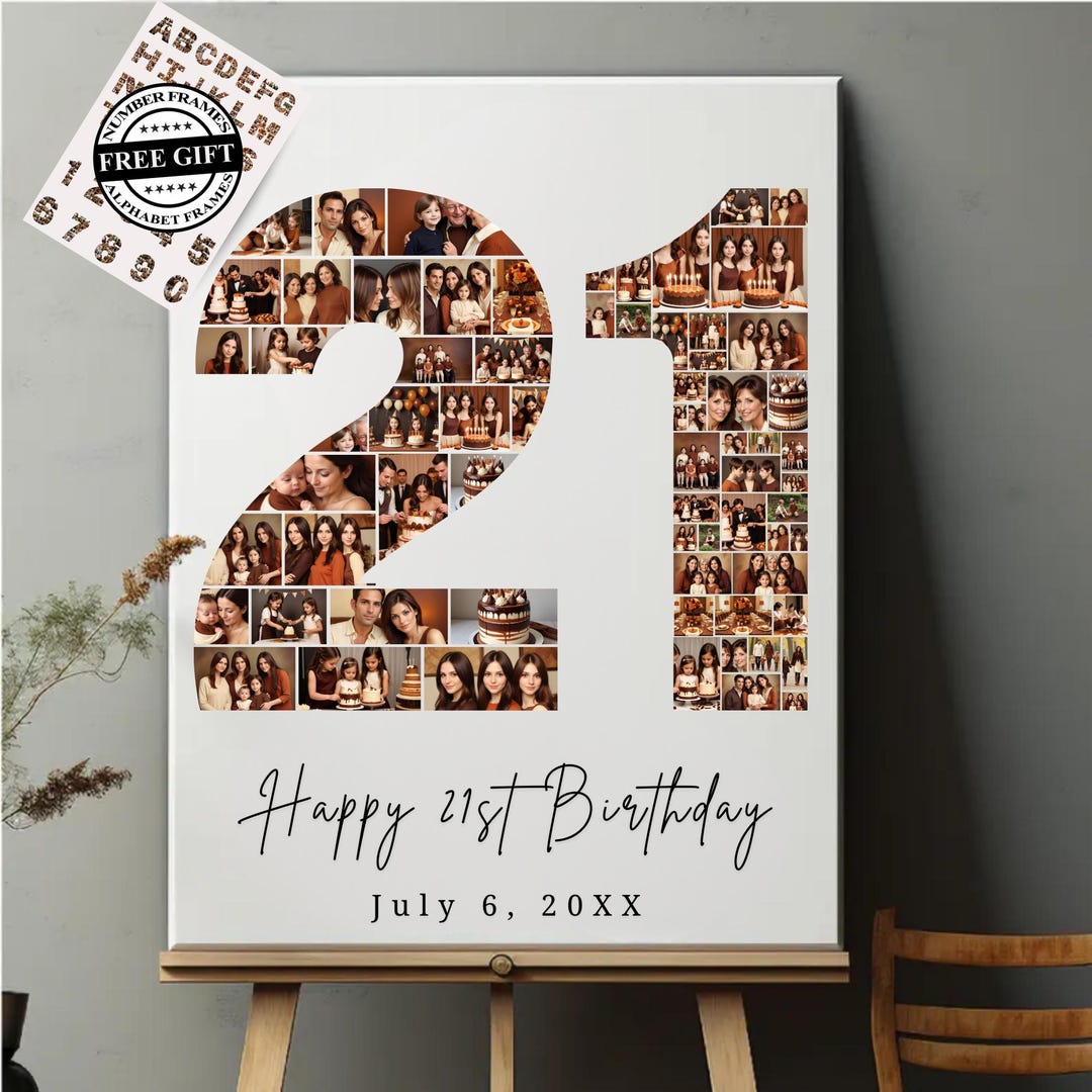 21st Birthday Number Photo Collage | Customizable Canva Frame Template ...