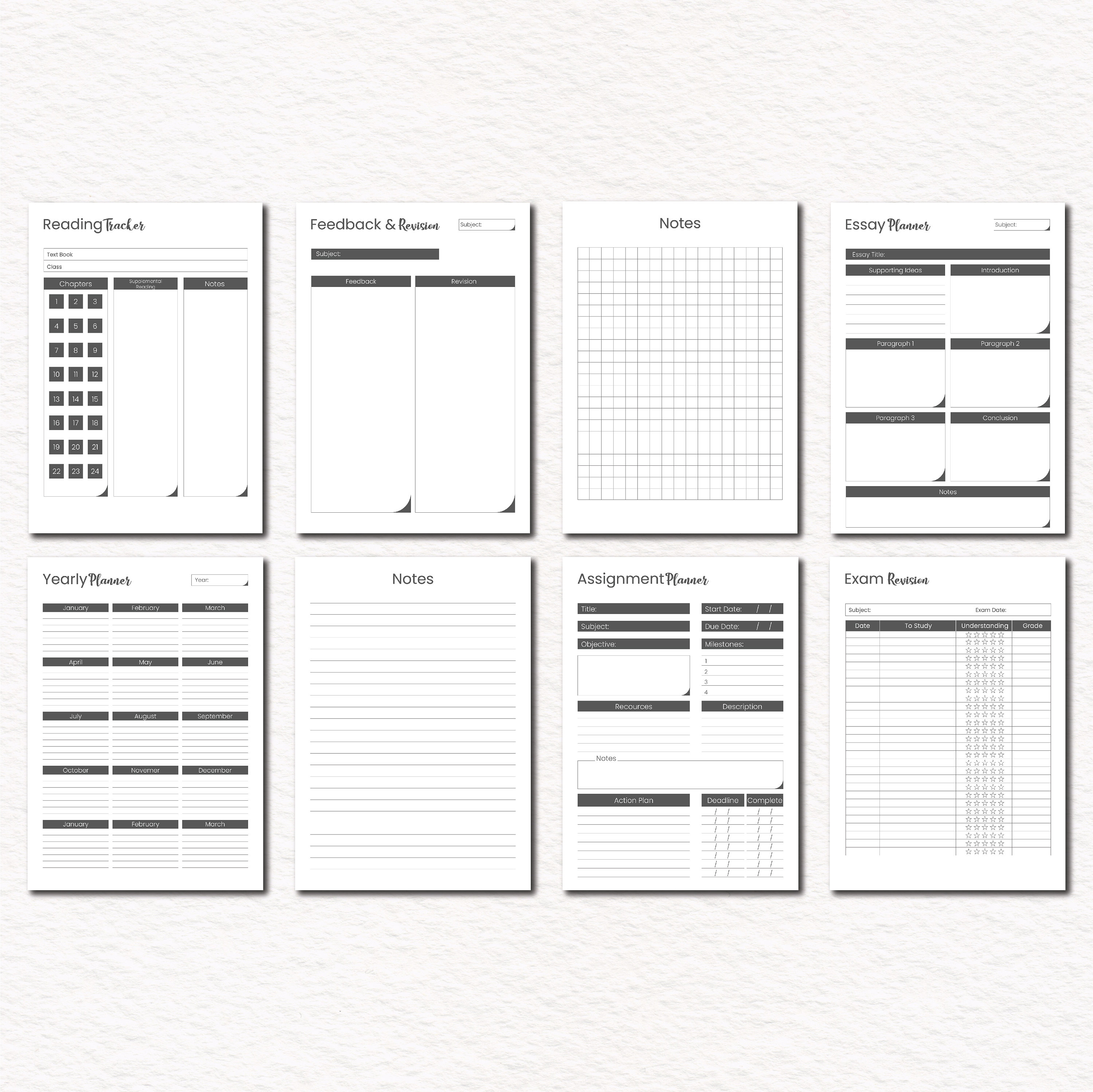 Editable Academic Planner Bundle: College Student Study Project (PDF ...