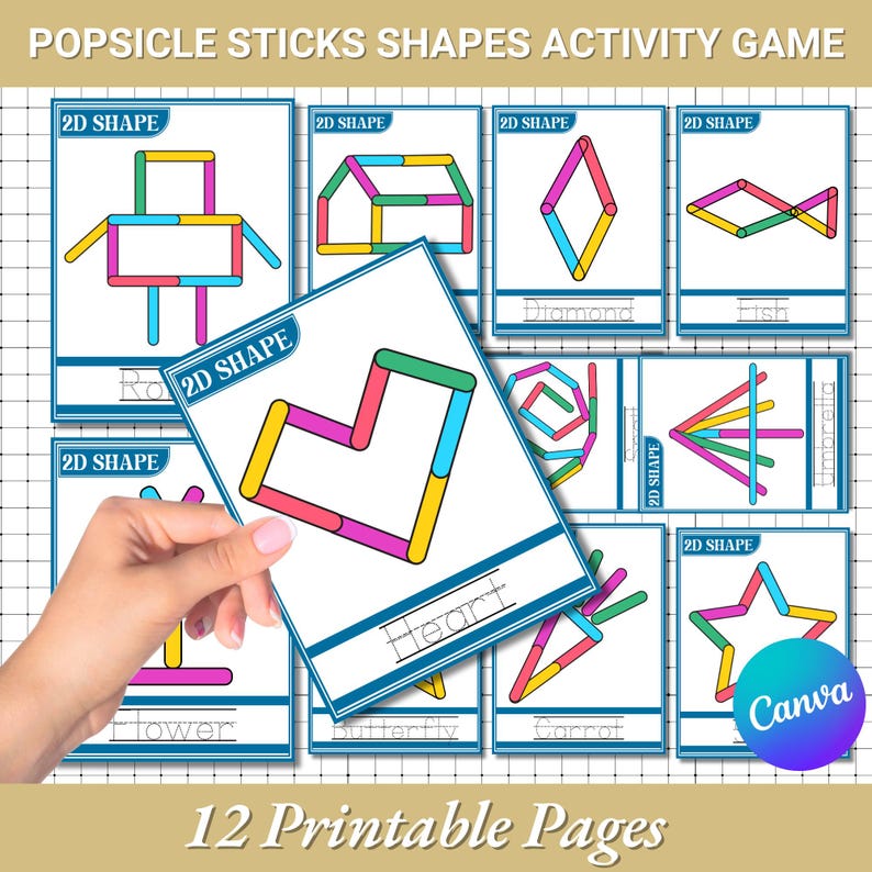 Popsicle Stick Shapes Activity Game: Montessori Printables (digital ...