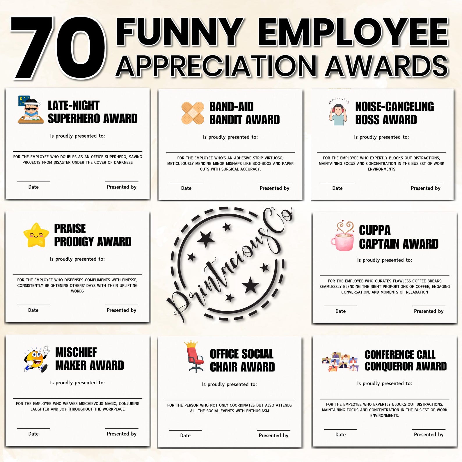 175 Employee Appreciation Award Certificate Printable Recognition Award ...