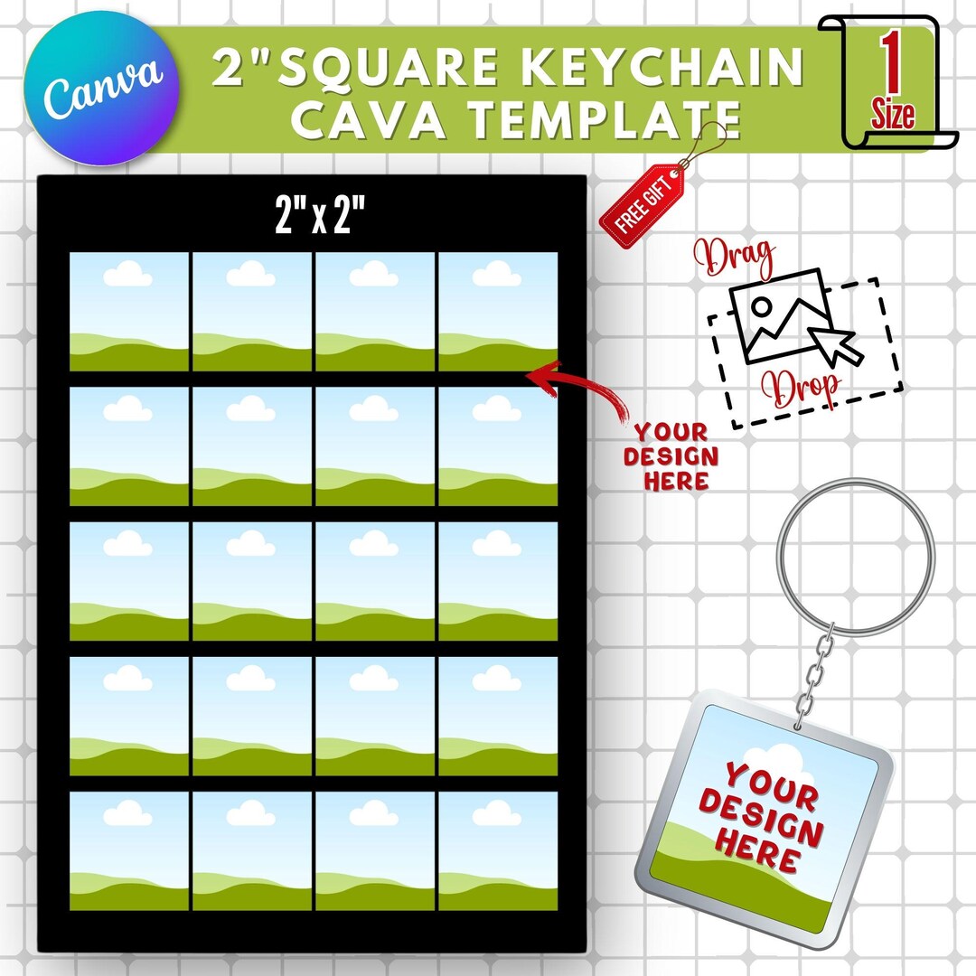 2" Square Keychain Template |editable + Printable Canva Template ...
