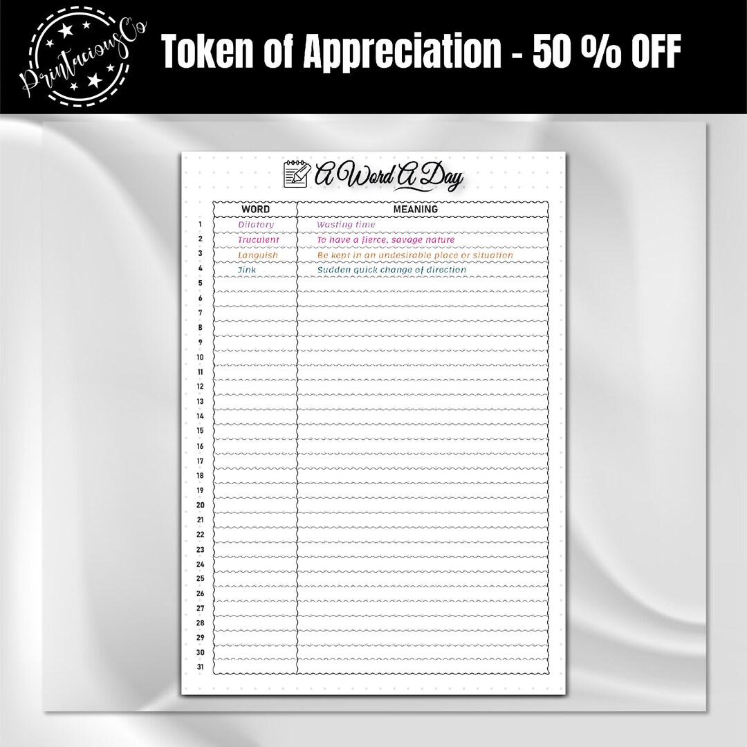 A Word A Day A4 Journal Page Printable Tracker New Word A Day Daily ...