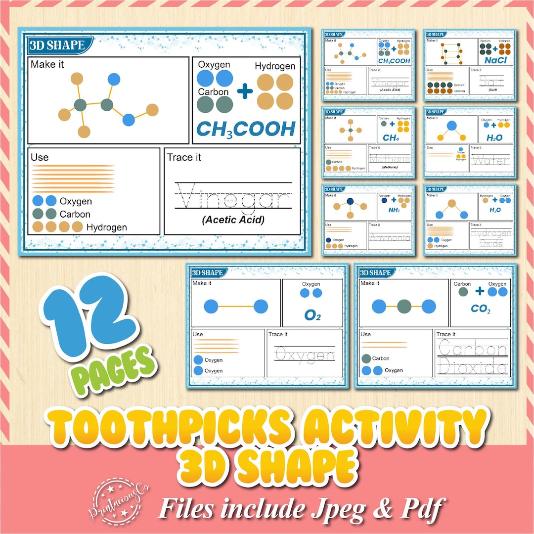 12 Toothpicks 3D Shapes Activity Game for Toddler Printable Kids ...