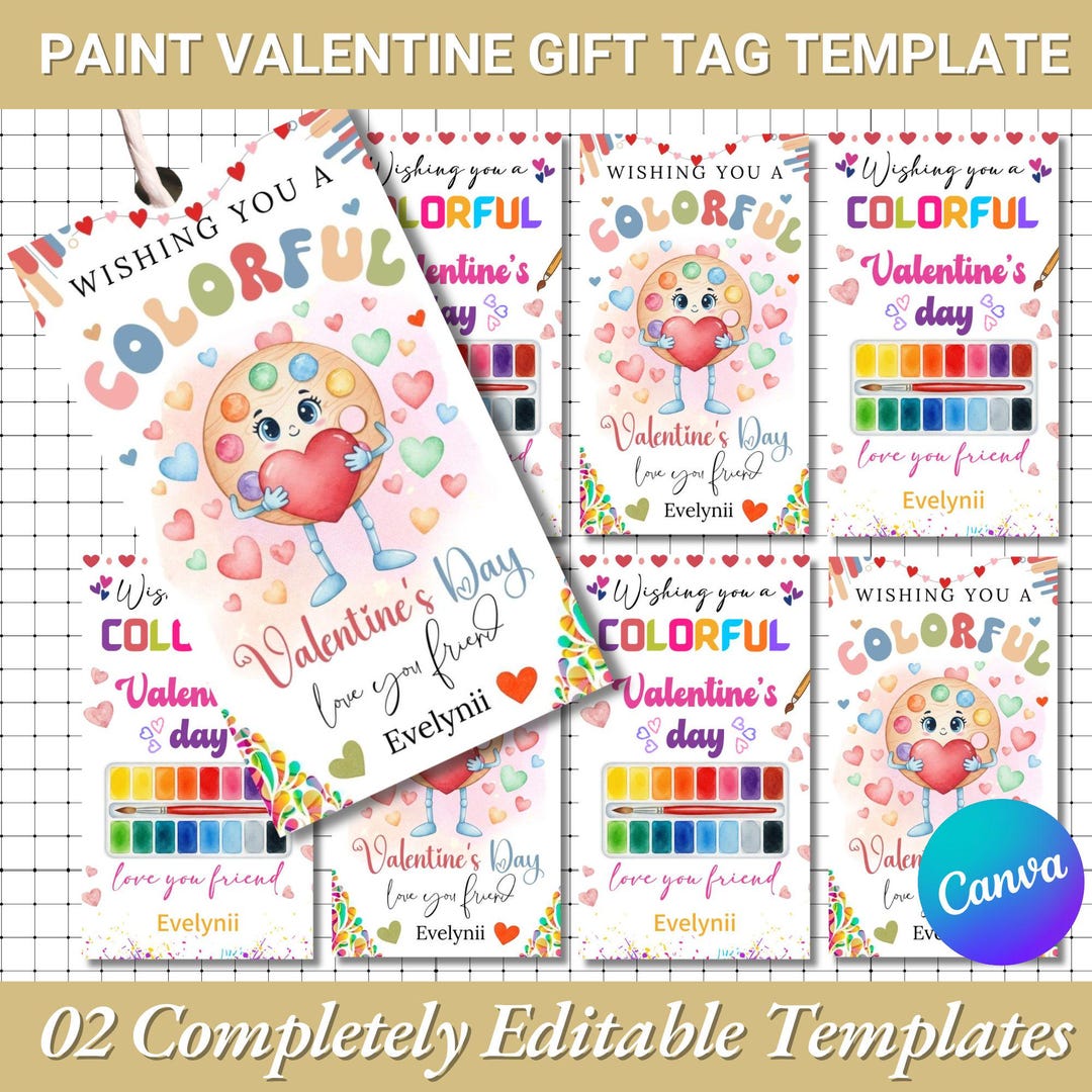 Paint Valentine Gift Tag Template |valentine Classroom Gift Tag ...