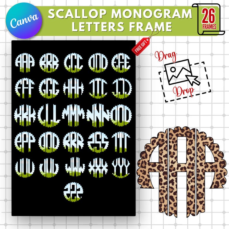 Scallop Circle Monogram Letters: Canva Template One Frame Grouped of 3 ...