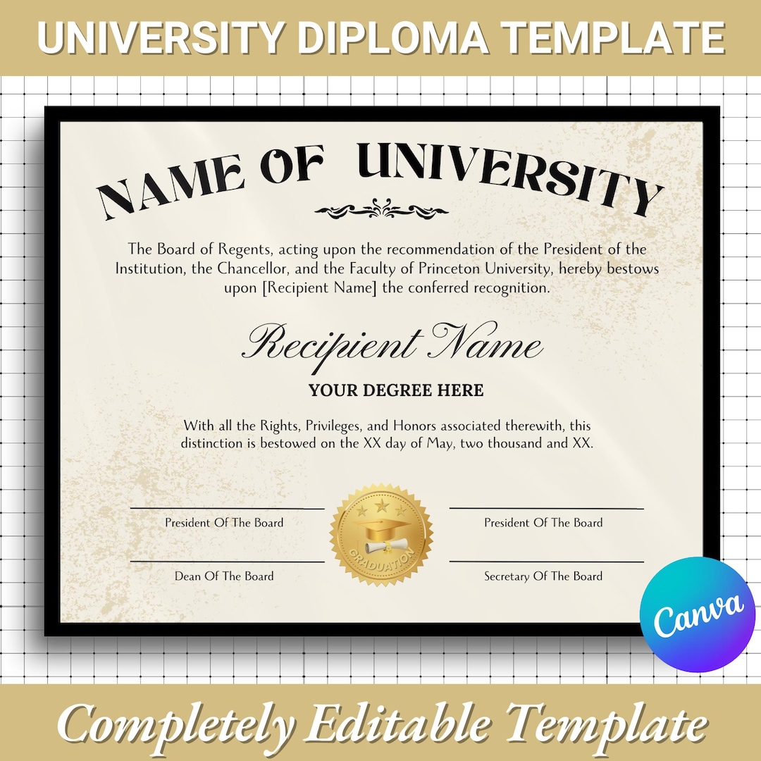 Editable University Diploma Canva Template custom College Diploma ...