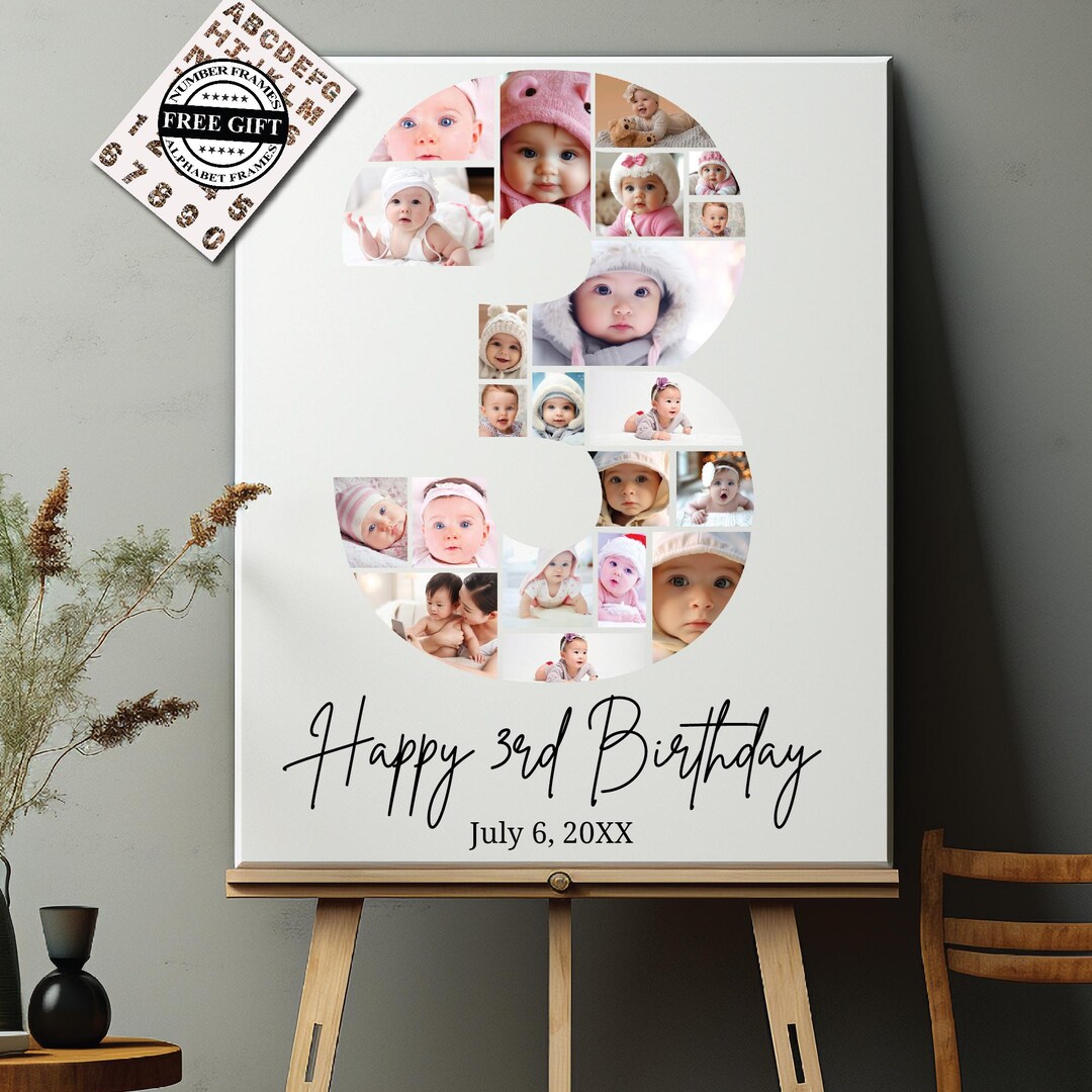 3rd Birthday Photo Collage Template Editable 3rd Birthday Photo ...
