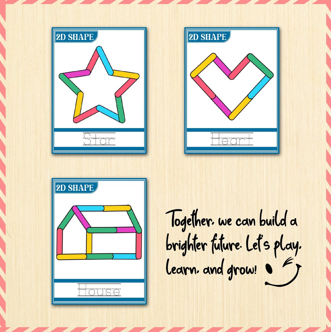 Popsicle Stick Shapes Activity Game: Montessori Printables (digital ...