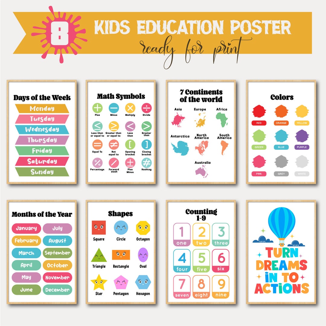 8 Preschool Educational Bundle Learning Classroom Poster Homeschool ...