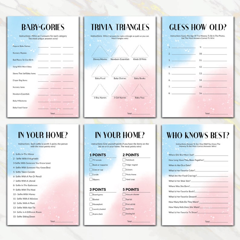 40 Gender Reveal Games Bundle Printable Gender Reveal Party Games Pink Blue Gender Reveal Gender ...