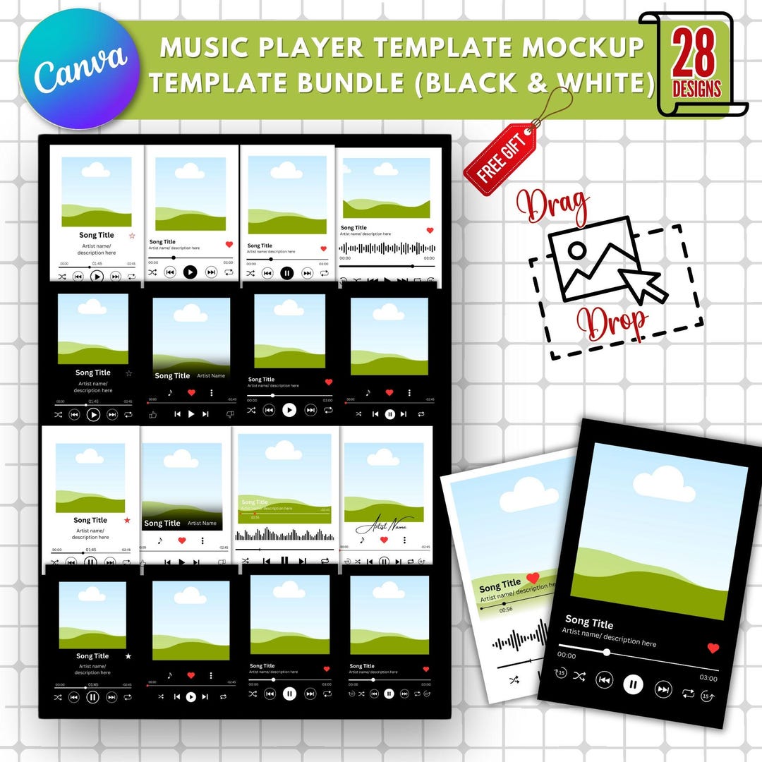 Music Player Template Mockup Bundle: DIY Album Cover (canva Editable ...