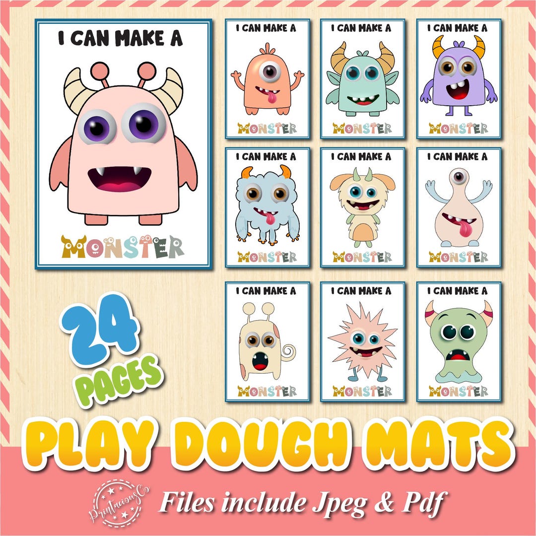 24 Printables Monster Play Dough Mats Fine Motor Skills Activity Visual ...