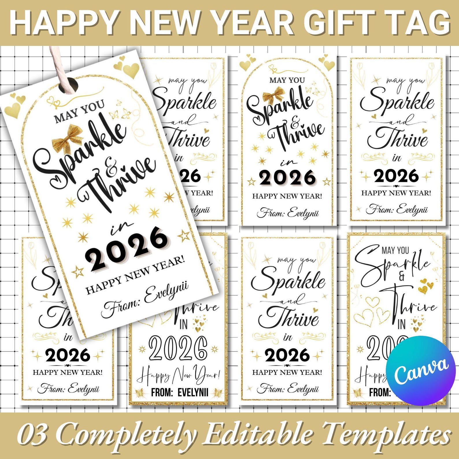 Happy New Year Gift Tag Card Template |editable New Year's Eve Card ...