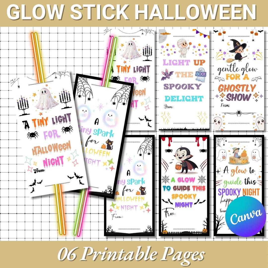 Halloween Glow Stick Tag Template | Printable Party Favor (canva) - Etsy