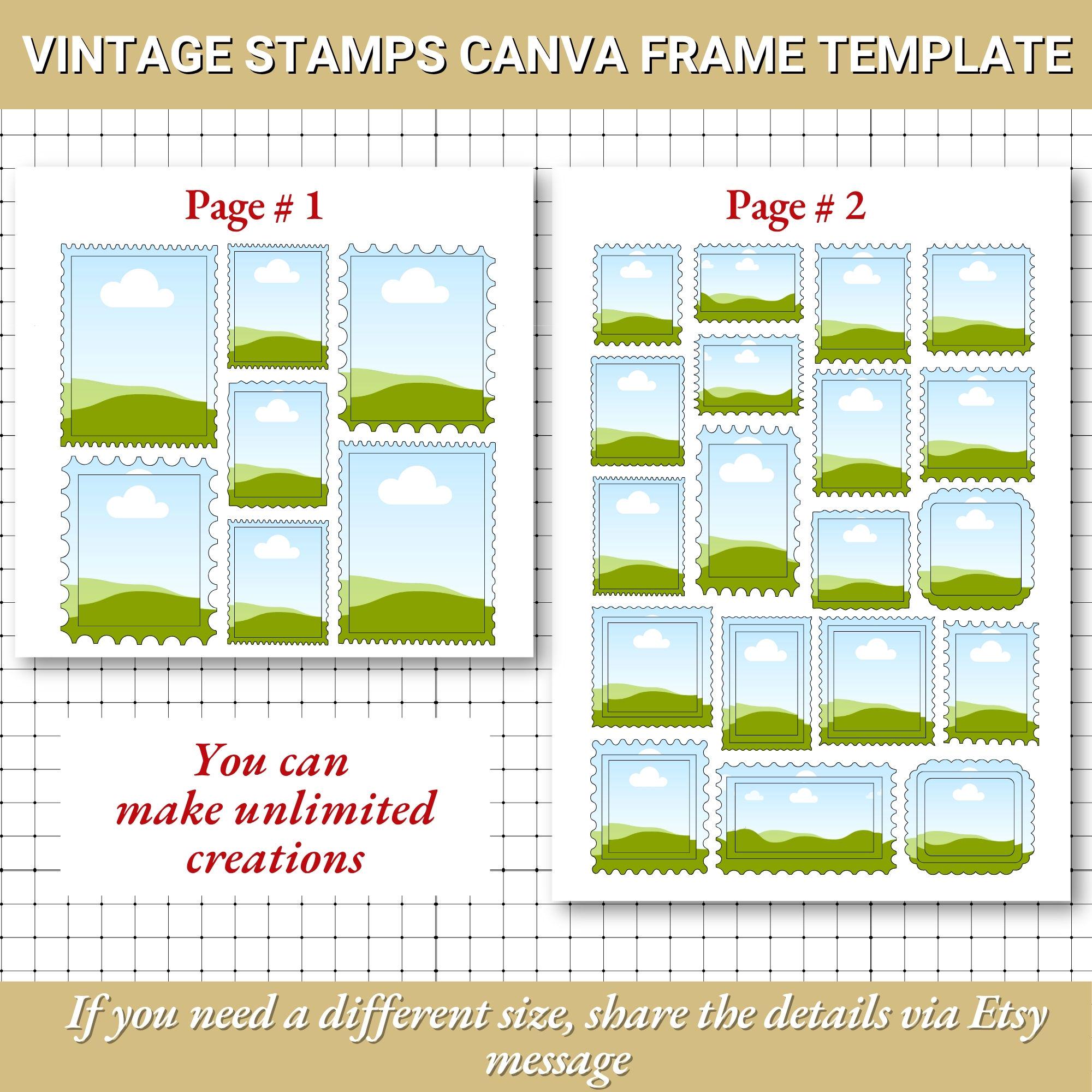 Vintage Stamps Canva Frame Template: Retro Postage Stamp Mockup ...
