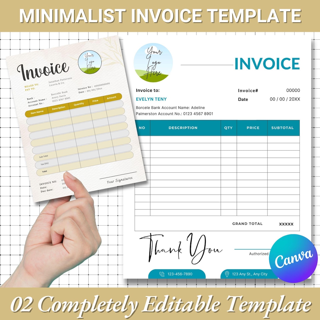 Minimalist Invoice Template |editable + Printable Canva Template ...