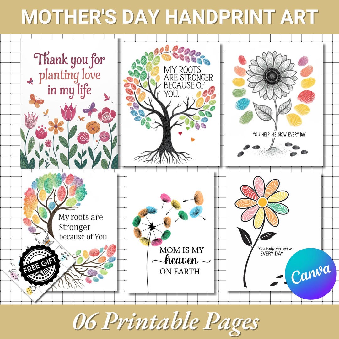 Mother's Day Handprint Art Template: DIY Keepsake (canva) - Etsy