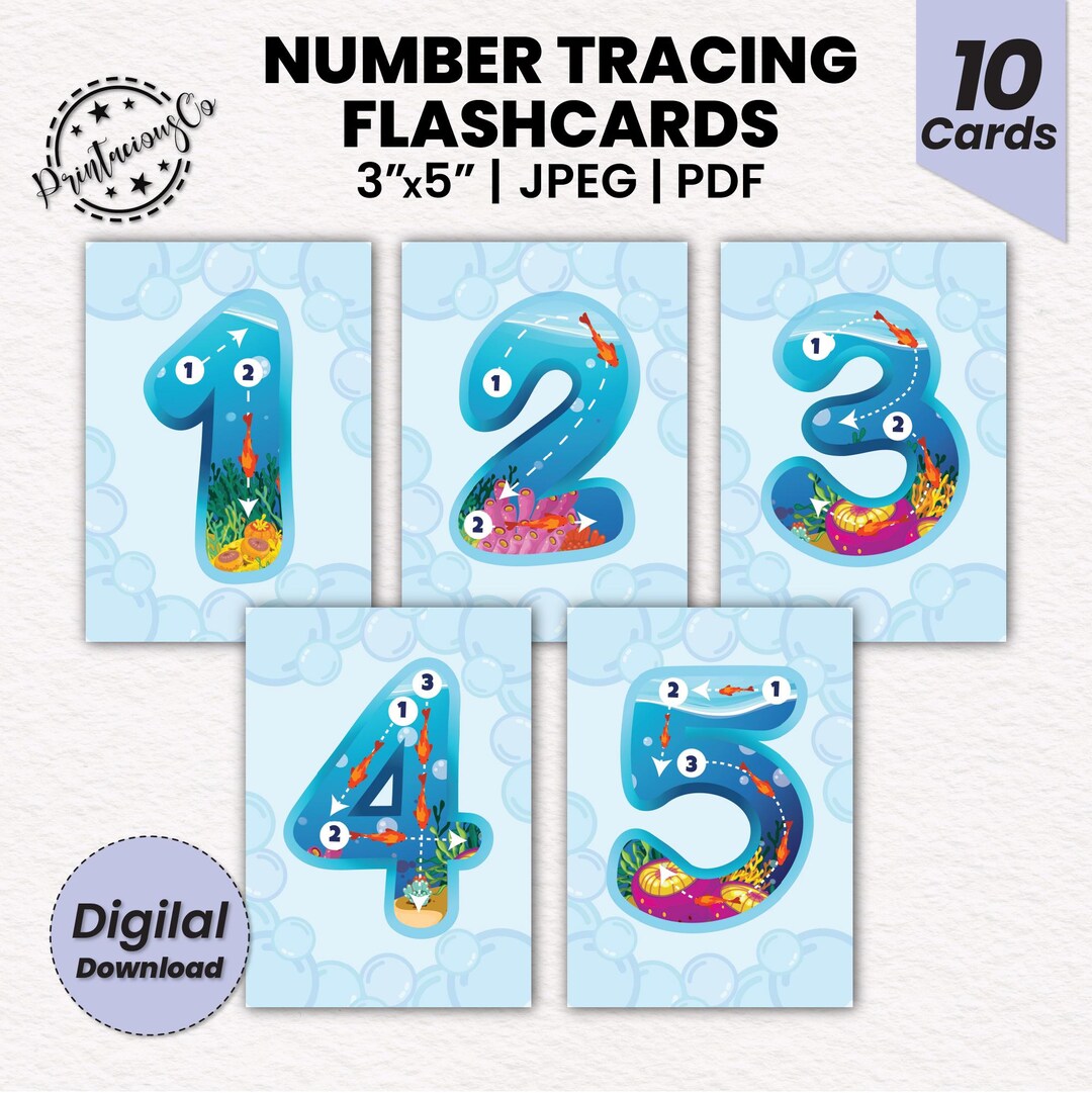 Printable Number Tracing Flashcards: Preschool Teacher Resources (PDF ...