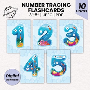 Printable Number Tracing Flashcards: Preschool Teacher Resources (PDF ...