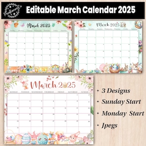 Editable March 2025 Calendar | Printable Wall Calendar 2025 | Fillable ...