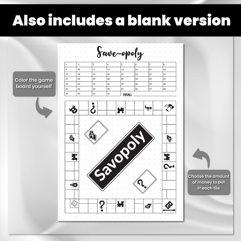 Saveopoly Saving Challenge Printable A4 Journal Page Savings Game ...