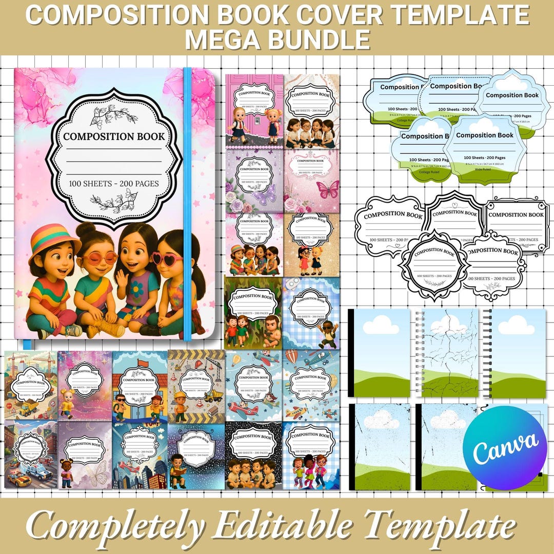 Editable Composition Book Cover Template: Custom School Notebook (canva ...