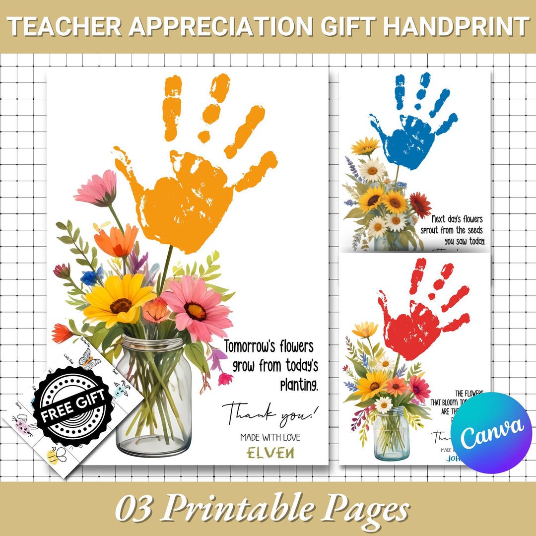 Teacher Appreciation Handprint Art: Kids DIY Gift (PDF & JPG) - Etsy