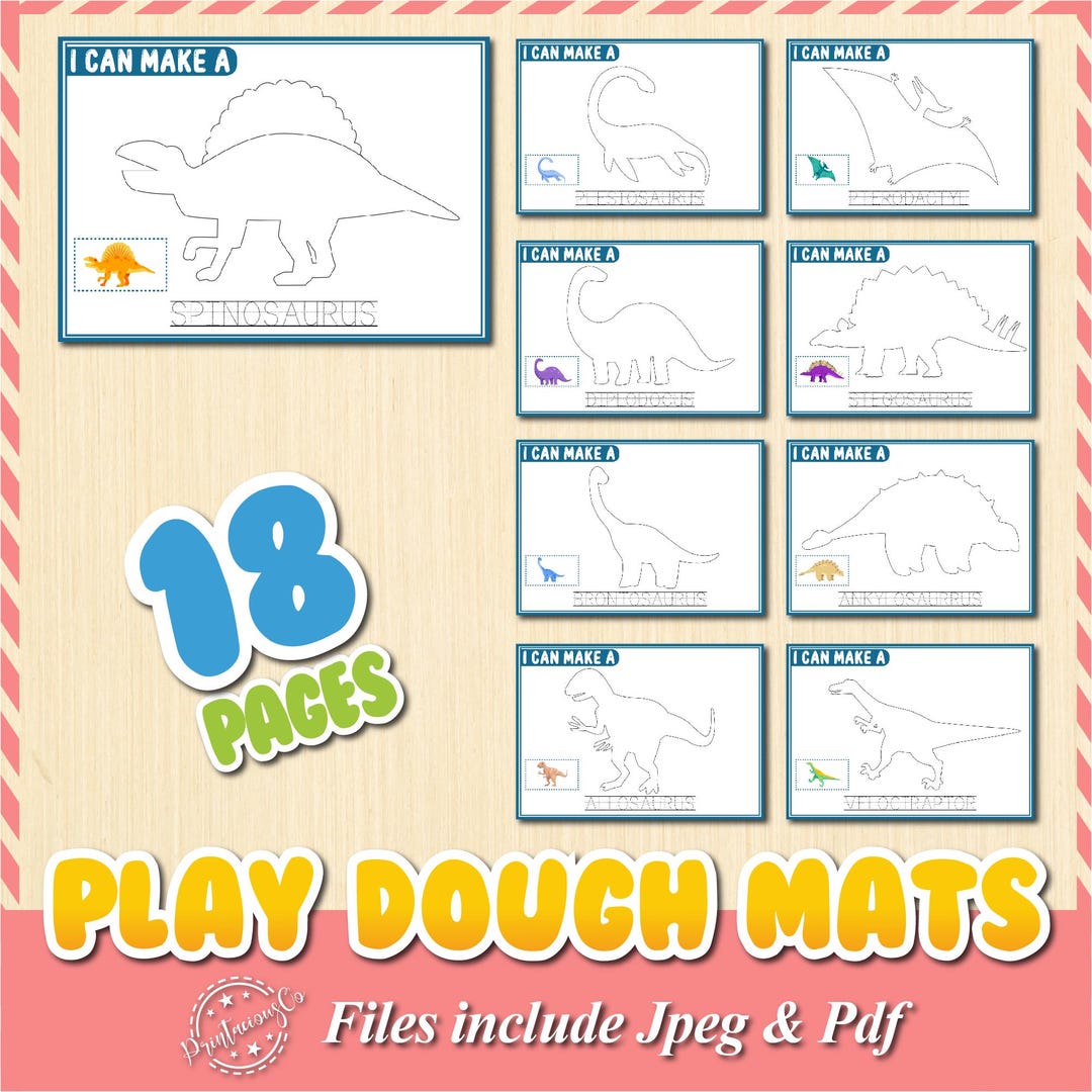 18 Animal Play Dough Mats Dinosaur Play Doh Mats Mats Preschool ...