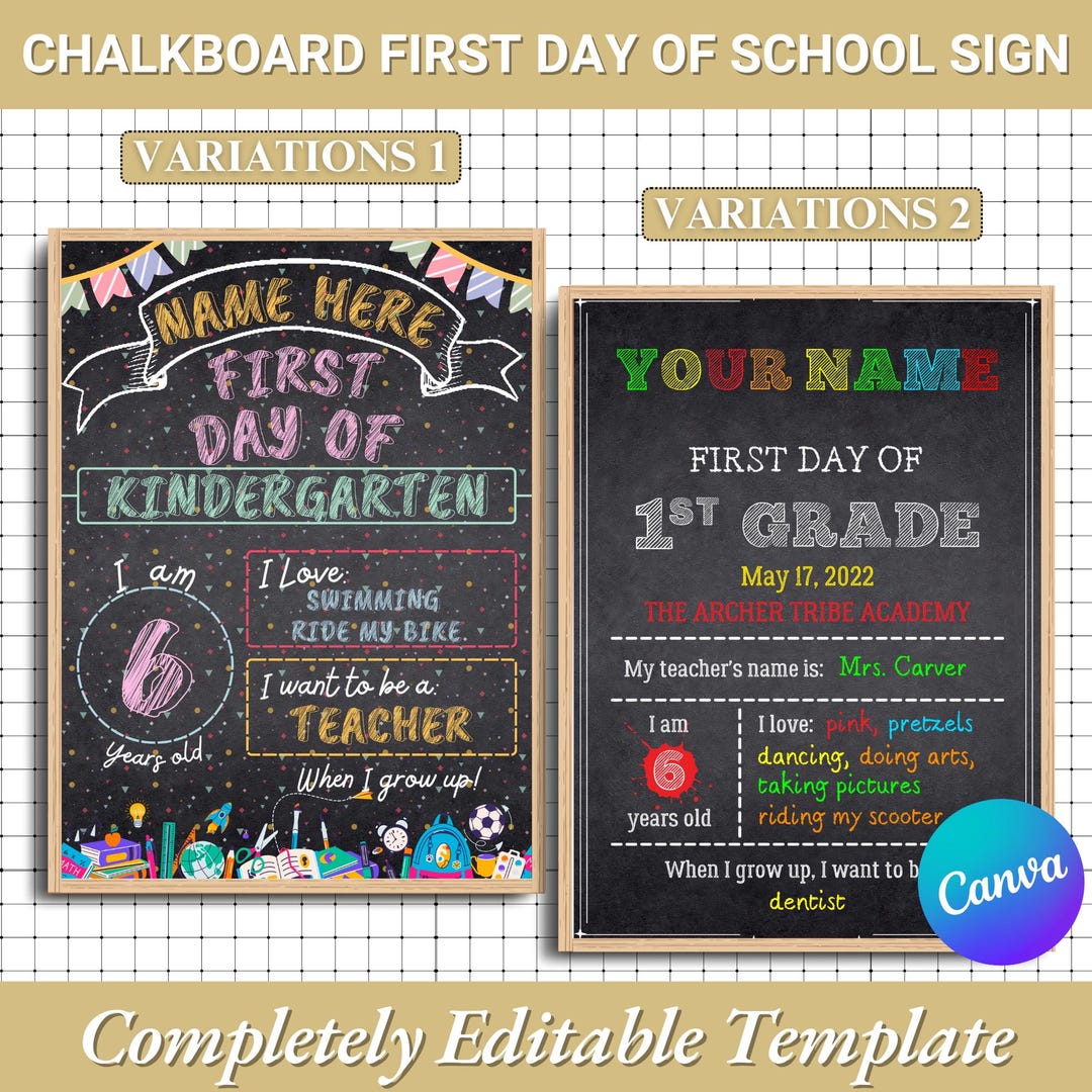Editable Chalkboard First Day of School Sign (digital Download) - Etsy