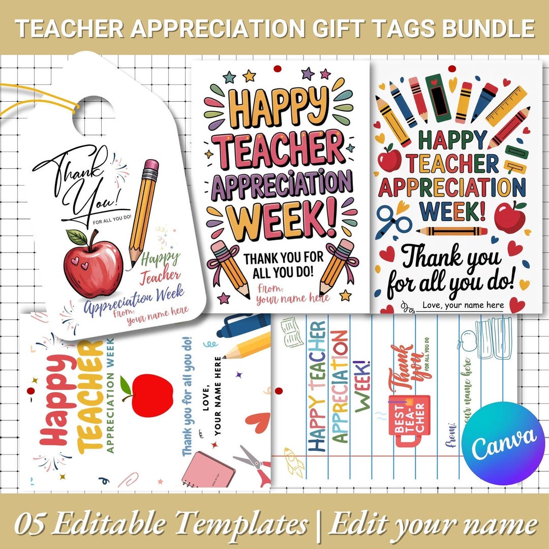 Teacher Appreciation Gift Tags: Printable Thank You Cards (PDF) - Etsy