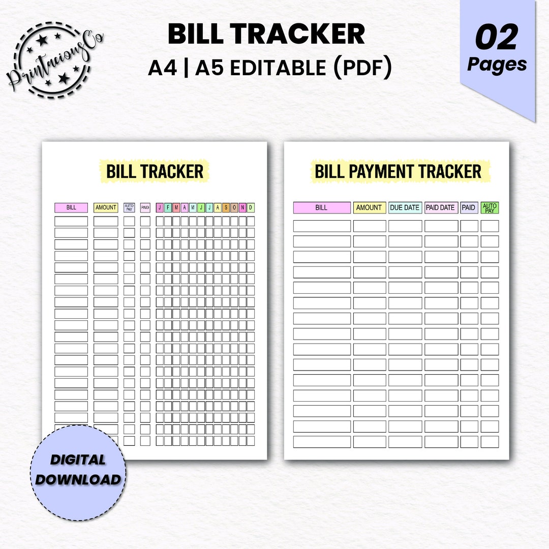 Editable Bill Tracker | Bill Tracker Printable | Printable Bill ...