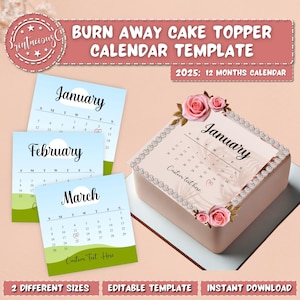 Burn Away Cake Topper Calendar Template: Editable 2025 Design (digital ...