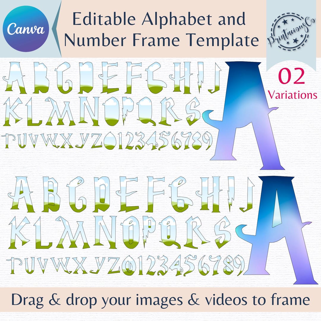 Editable Canva Letter and Number Frame Template Doodle Letters Template ...